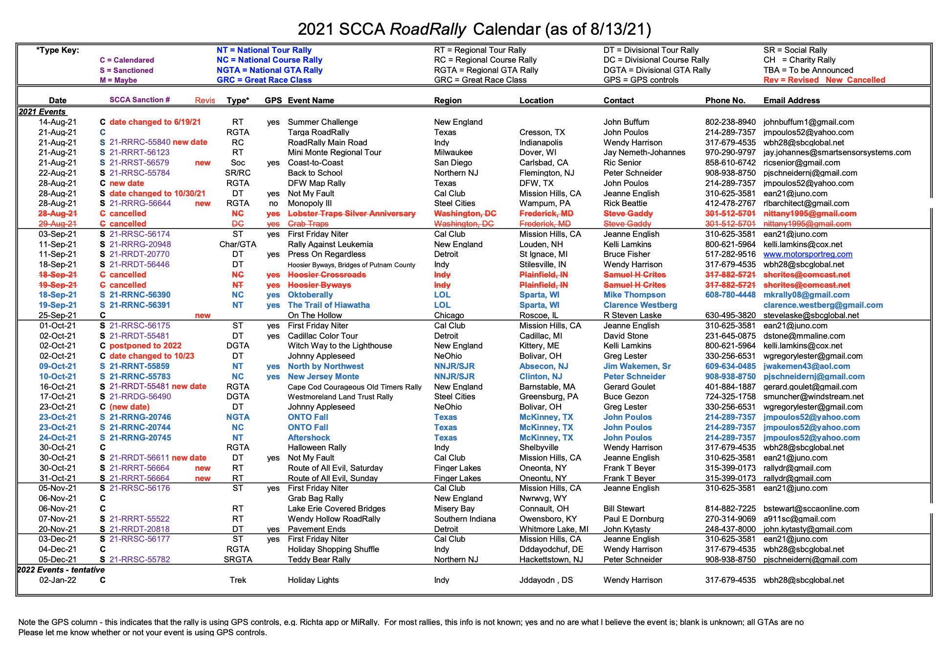 RR Planning Calendar 20813 – Come Road Rally With US —x